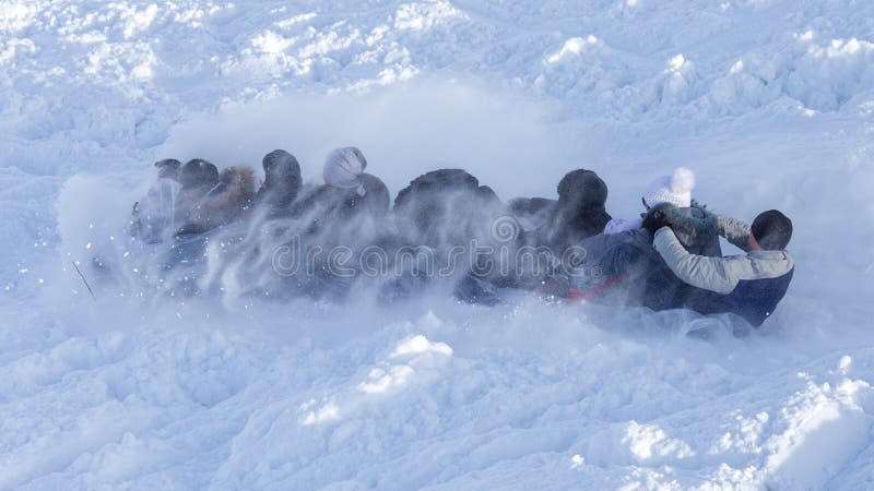 People Sledding from the Mountain in Winter Stock Image - Image of love ...