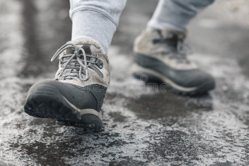 People Slides on Path. Icing on Sidewalk Slippery Ice-crusted Ground ...