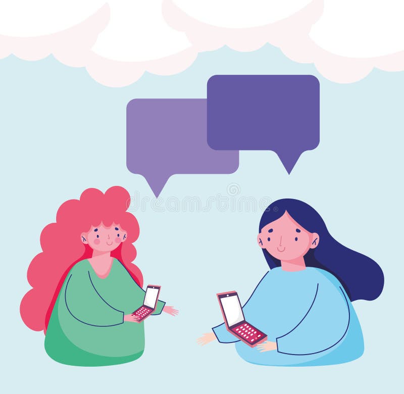 People and Smartphone, Women Using Mobile Texting Chatting Cartoon ...