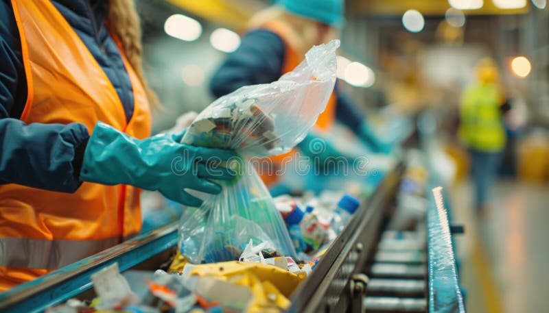 People Sort Plastic Waste on a Conveyor Belt in a Factory for ...