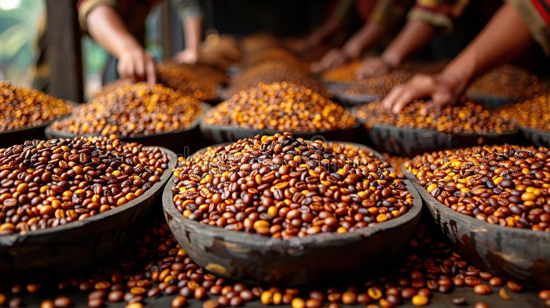 People Sorting Out Coffee Beans Stock Illustration - Illustration of ...