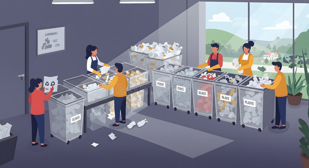 People Sorting and Recycling Waste into Different Labeled Containers ...