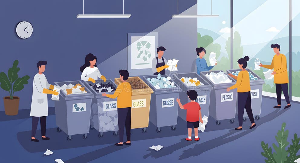 People Sorting and Recycling Waste into Different Labeled Containers ...