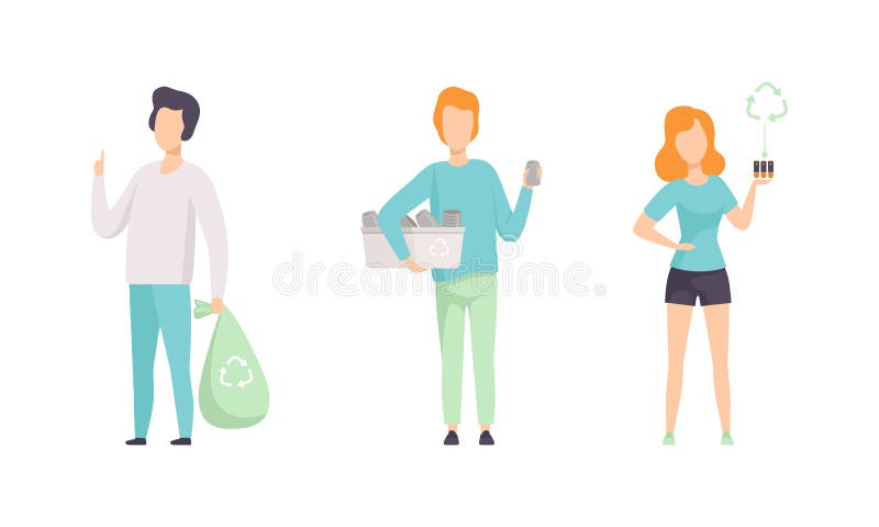 People Sorting Waste for Recycling Set, Male and Female Characters ...