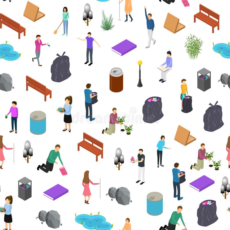 People Sorting Waste Rubbish Concept Banner Card Circle 3d Isometric ...