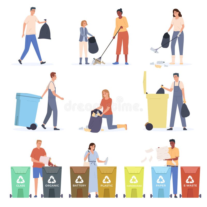 People Sorting Waste Set stock vector. Illustration of flat - 288985750