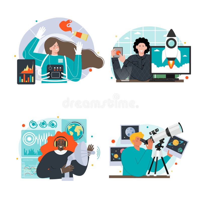 People and Space Exploration Vector Scene Set Stock Vector ...