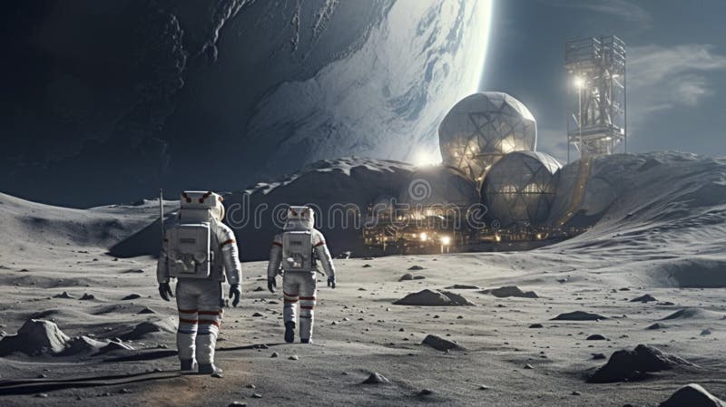 People in Spacesuits Walking on the Surface of the Moon Next To a ...