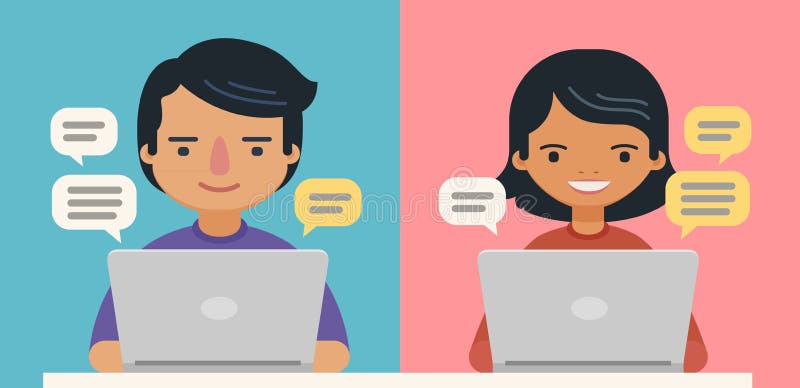 People with Speech Bubbles and Computers. Communication Vector ...