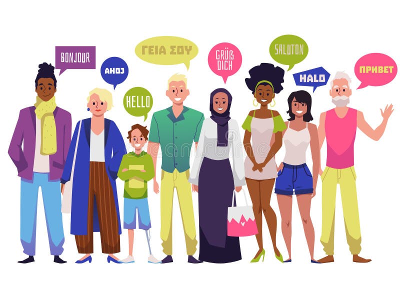 People with Speech Bubbles in Different Languages, Flat Vector Isolated ...