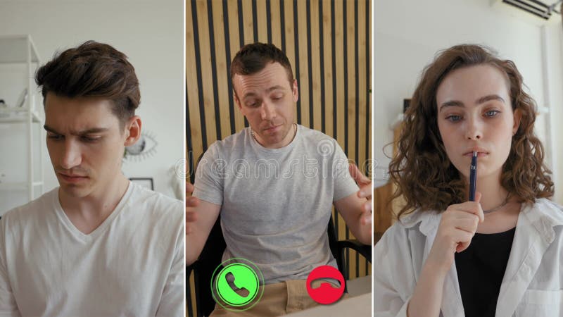 People on Split Screen Online Call Discussing Important Matters Stock ...