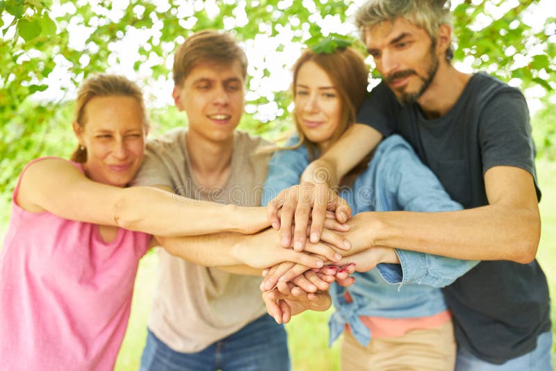 People Stacking Hands in Team Building Workshop Stock Image - Image of ...
