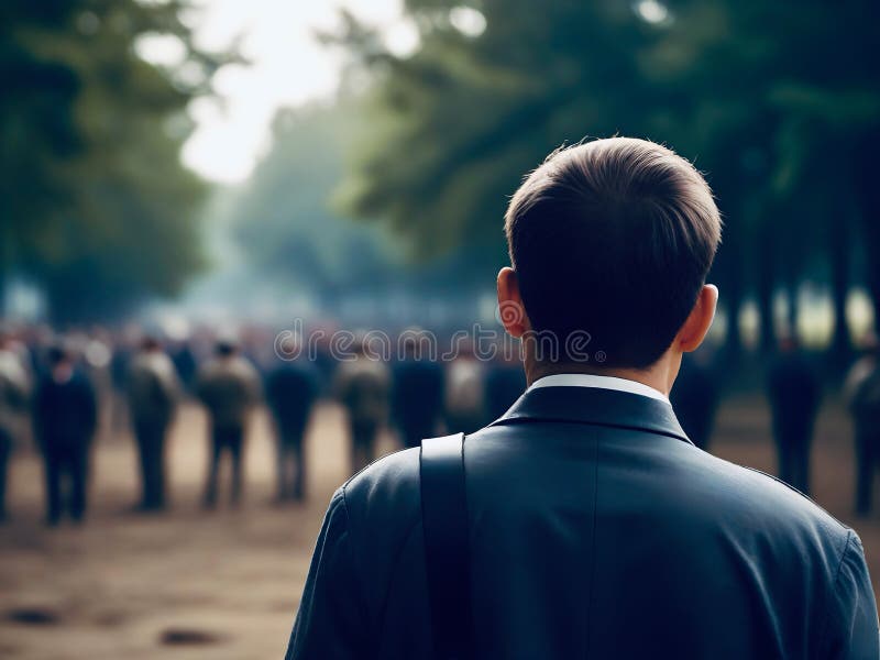 People Stand from the Back and Look at the War Stock Illustration ...