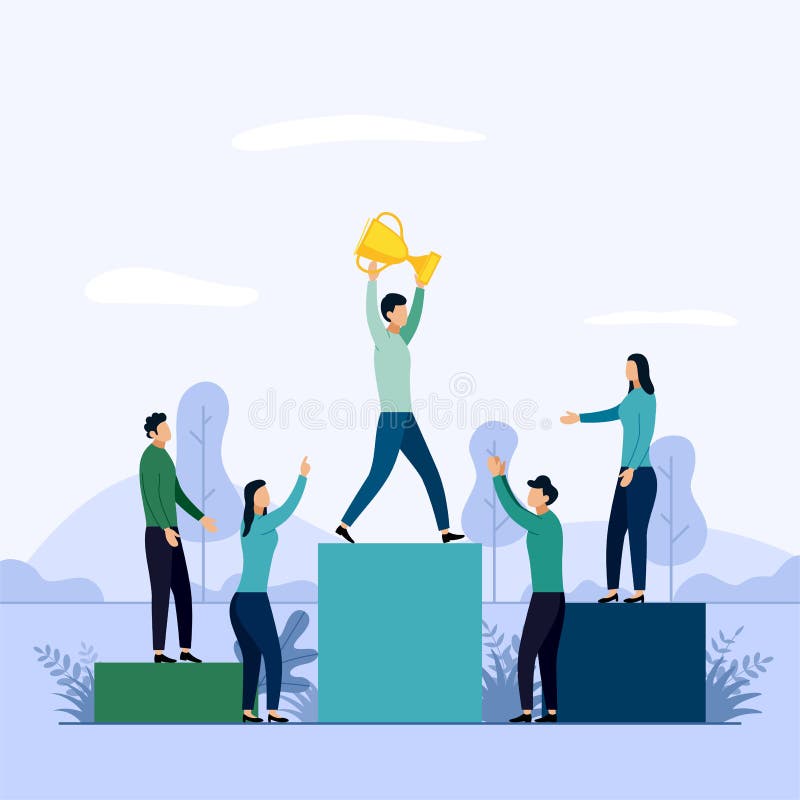People Stand on the Podium First, Second and Third Place, Business ...