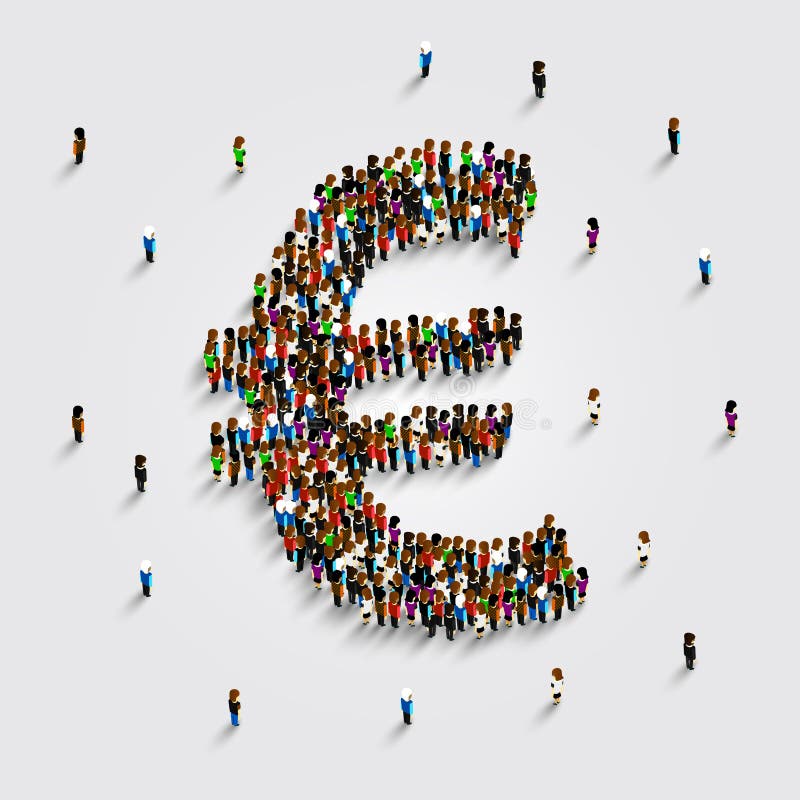 People Stand in the Shape of a Euro Money Symbol. Vector Illustration ...