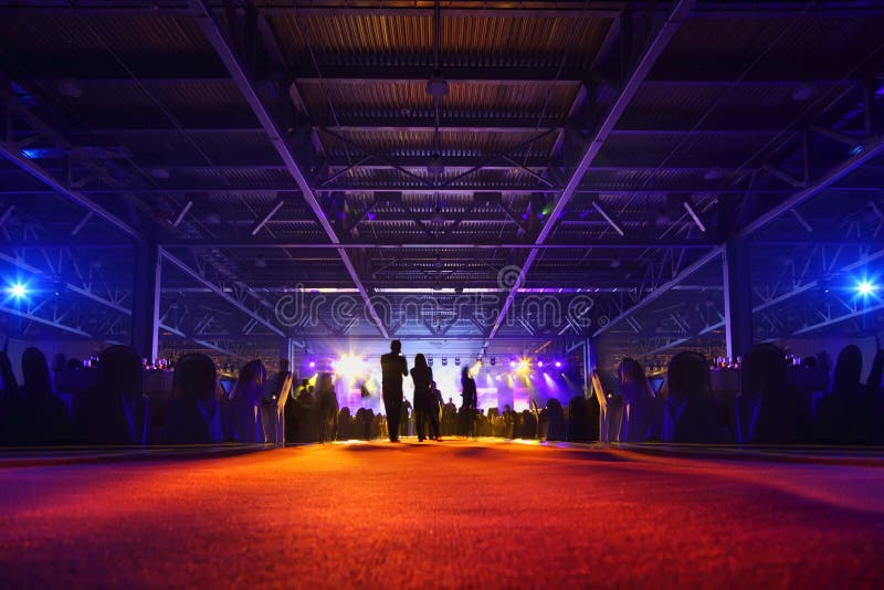 People Stand, Sit at Table and Look at Stage Stock Image - Image of ...