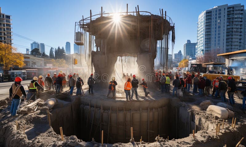 People Standing Around Large Structure Stock Illustration ...