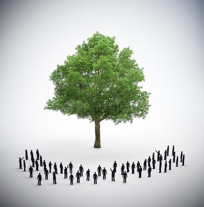 People Standing Around a Large Tree Stock Illustration - Illustration ...