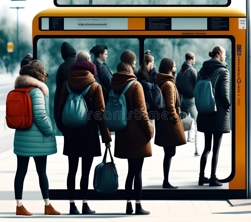 People Standing by Bus Stop, Generative AI Illustration Stock ...