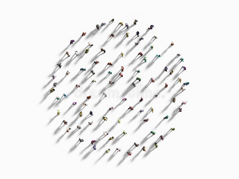 People Standing in Circle Shape Top View 3D Rendering Stock ...