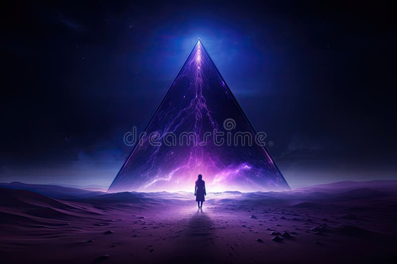 People Standing in Front of Pyramid in Desert, Science Fiction Concept ...
