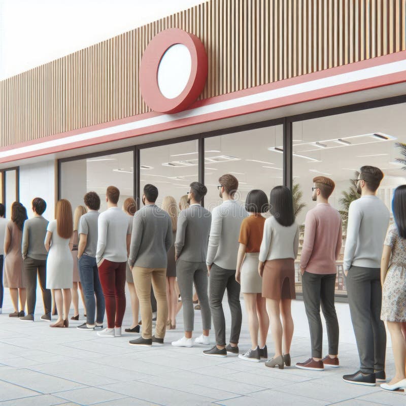 People Standing in Line in Front of the Store. Stock Photo - Image of ...