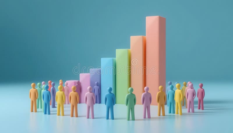 People Standing Near Growing Colorful Bar Chart Visualization Stock ...