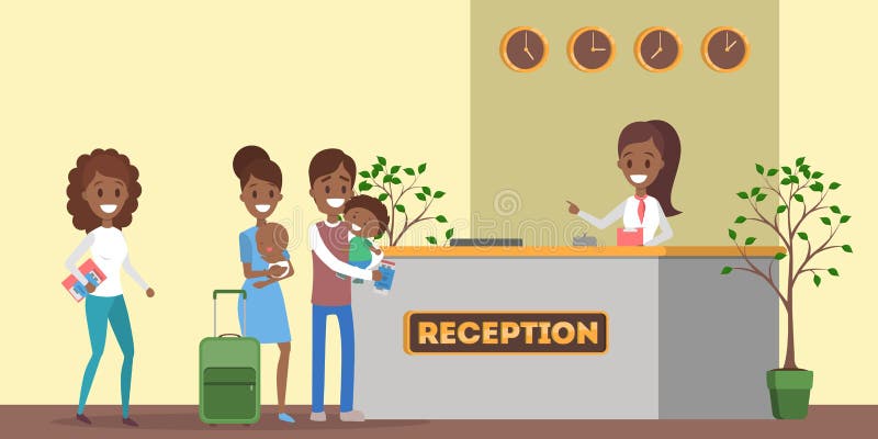 People at the Hotel Reception Interior. Room Reservation Stock Vector ...