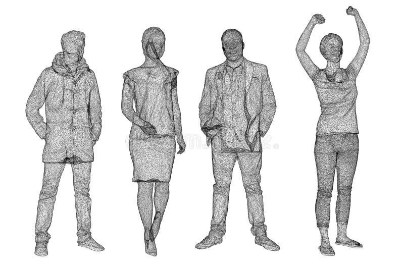 People Standing Set in Wire Frame , Woman and Men, 3d Stock Photo ...