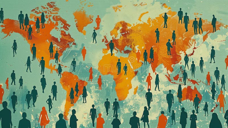 People Standing, World Map Backdrop Stock Illustration - Illustration ...