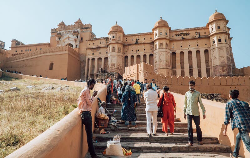 People on the Steps of the Amber Palace in Jaipur, India Editorial ...