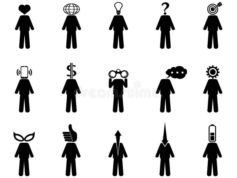 People Stick Figure Characteristic Mind Icons Set Stock Vector ...
