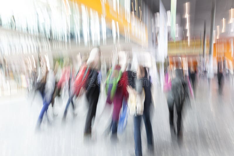 People Stream in Modern Interior, Motion Blur Stock Photo - Image of ...