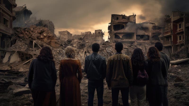 People on the Street of a City Destroyed by the Elements Stock Photo ...