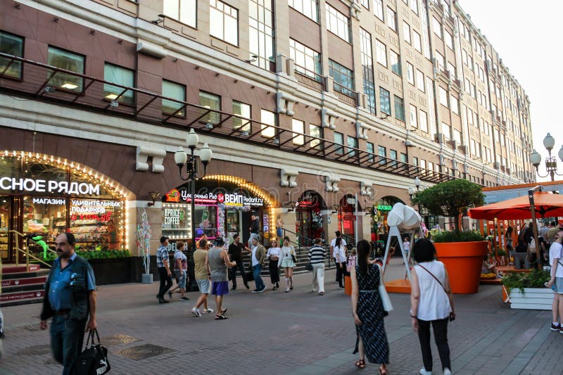 People Stroll Past Shops on Old Arbat Editorial Stock Photo - Image of ...
