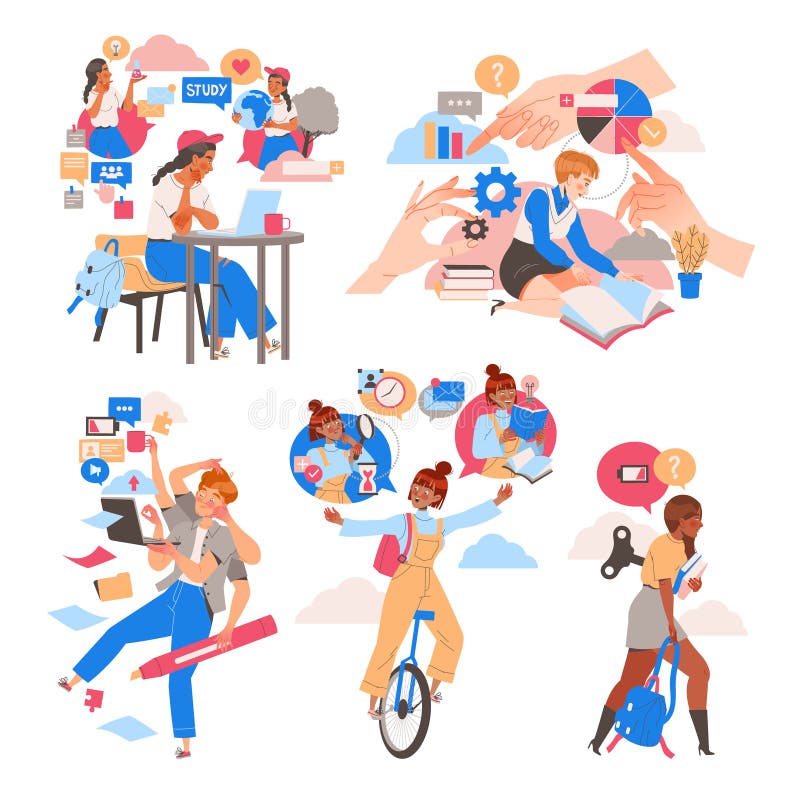 People Student Characters Learning Multitasking Switching between ... People Student Characters Learning Multitasking Switching between ...