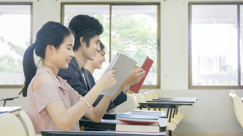 People Student Read Book and Sit in Lecture Chairs Stock Image - Image ...