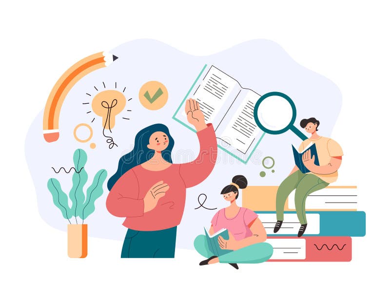 People Students Characters Reading Book Searching Information and ...