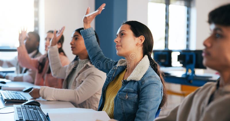 People Students Hands Raised Question Classroom Lesson Lecture ...
