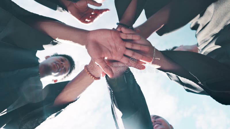 People, Students and Hands Together with Celebration for Graduation ...