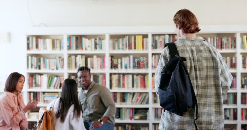 People, Students Walking or Man in Library for Education, Knowledge or ...