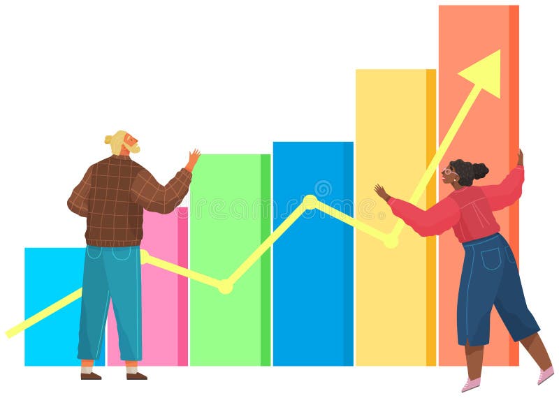 People Studies Statistics Shown on Bar Chart. Analyze Graphs and Charts ...