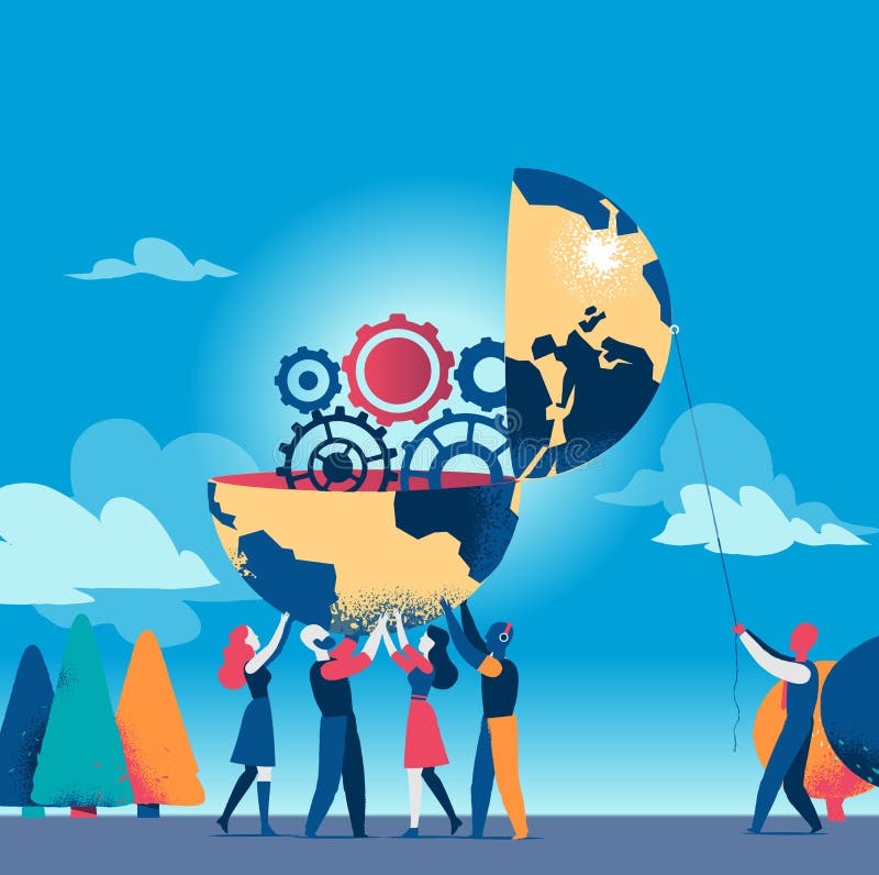 People Study the Mechanism the Planet Earth Stock Vector - Illustration ...