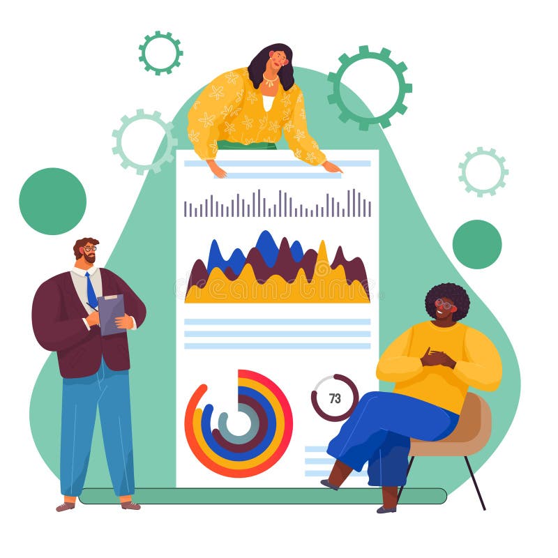 People Study Statistics on Presentation Board. Analyze Graphs and ...