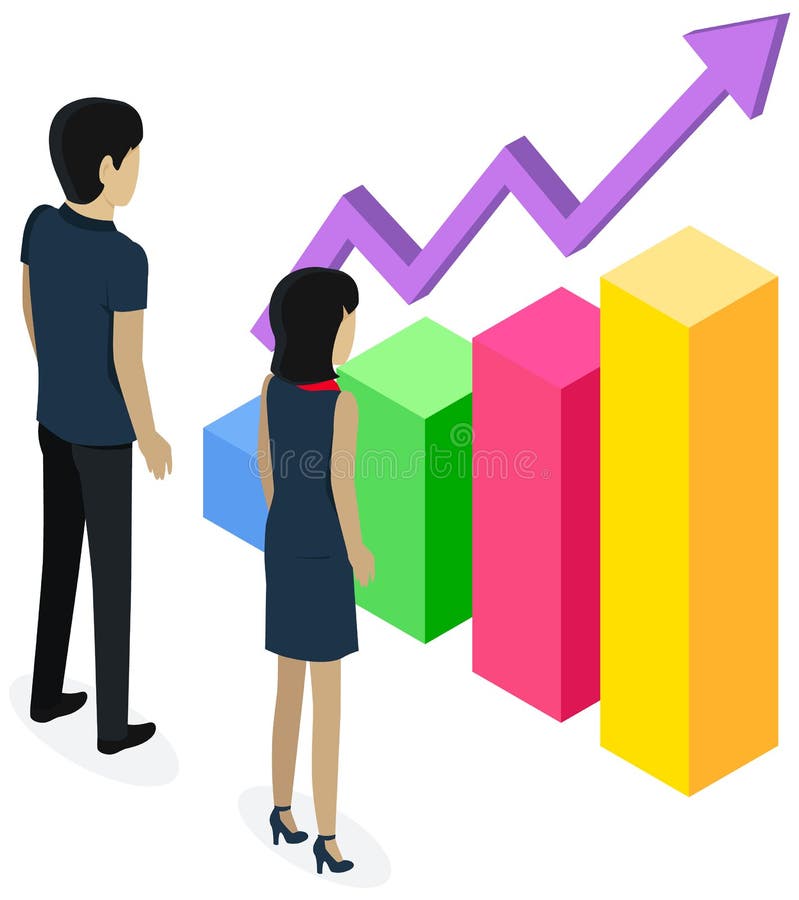People Study Statistics Shown on Bar Chart. Characters while Working ...