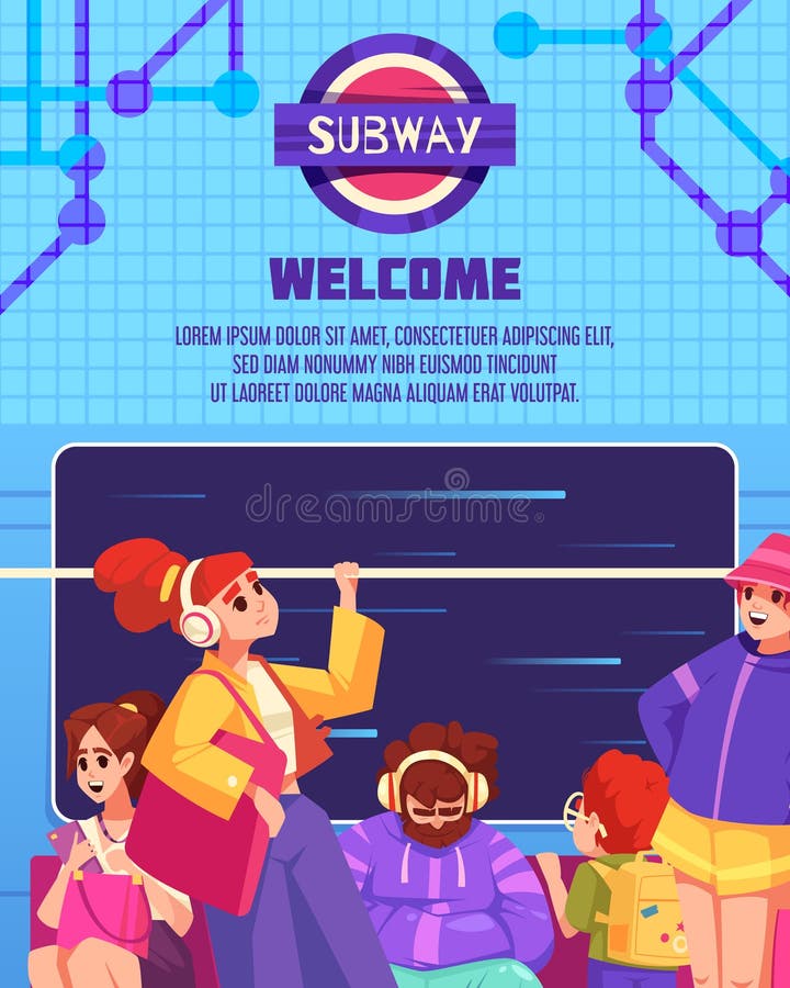 People on Subway Hand Drawn Poster Stock Illustration - Illustration of ...
