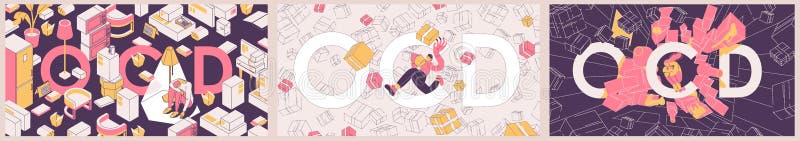 People Suffering from OCD. Large Lettering Inside Scenes with Sad ...