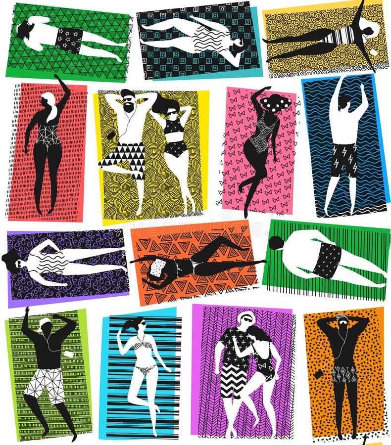People Sunbathe on the Beach. Graphics Stock Vector - Illustration of ...