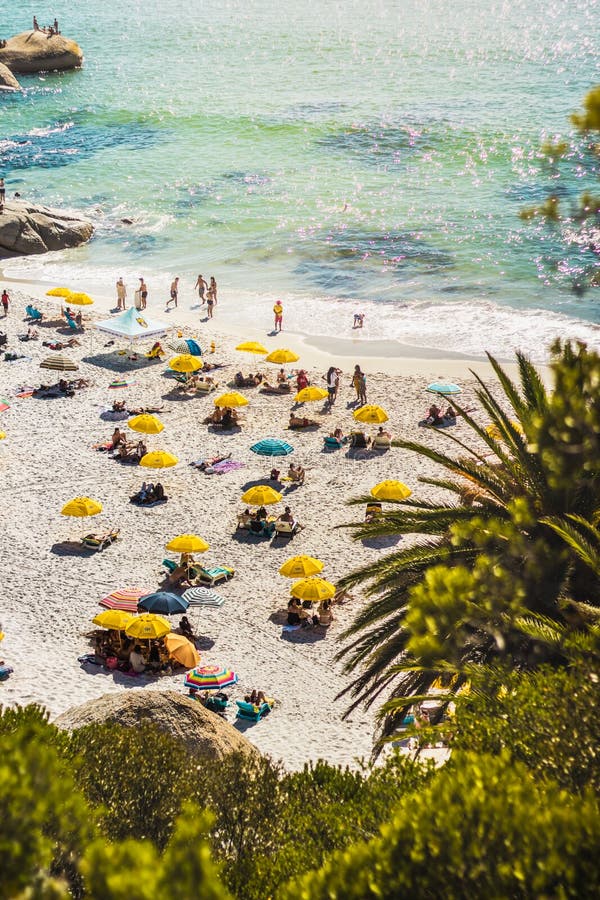 People Sunbathing and Swimming on Seashore Stock Photo - Image of ...