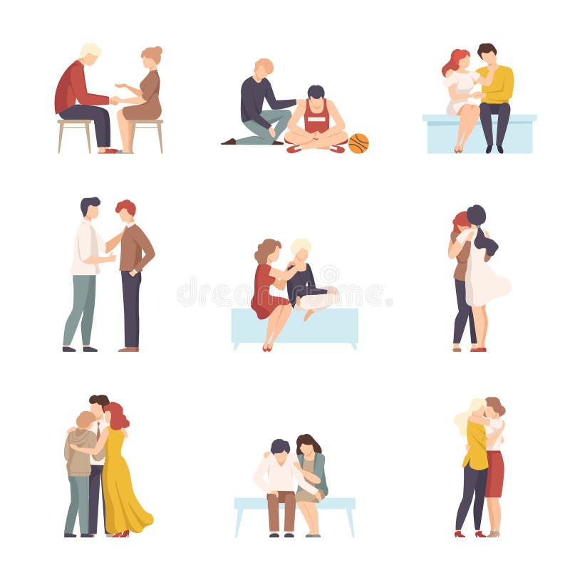 People Supporting Each Other with Words and Standing by Side Vector ...